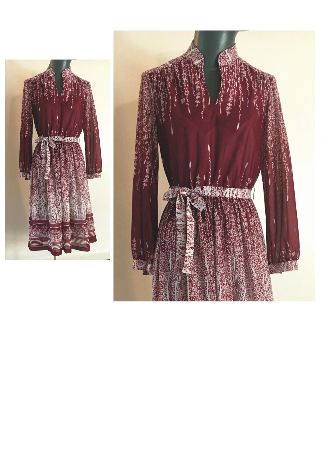 1970s Size 12 Bust 36 Berg Ray Frocks Border Print Semi Sheer Dress ...