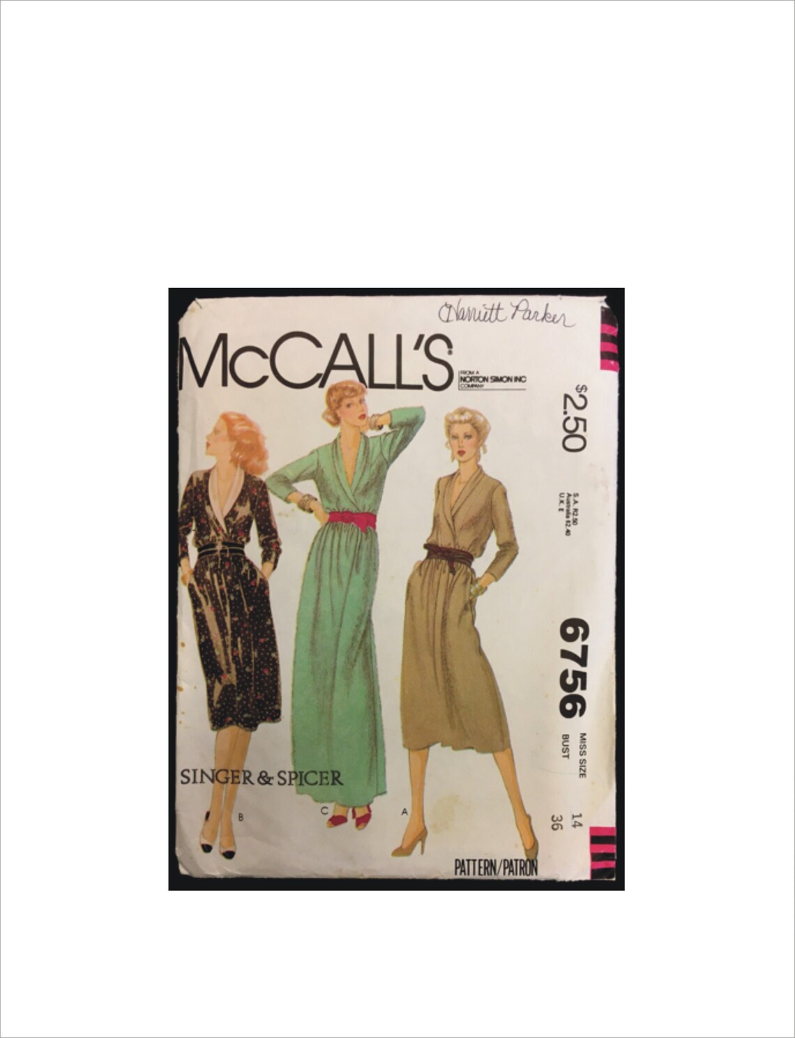 1970s Size 14 Bust 36 Singer and Spicer Lapped Bodice Dress Mccalls ...