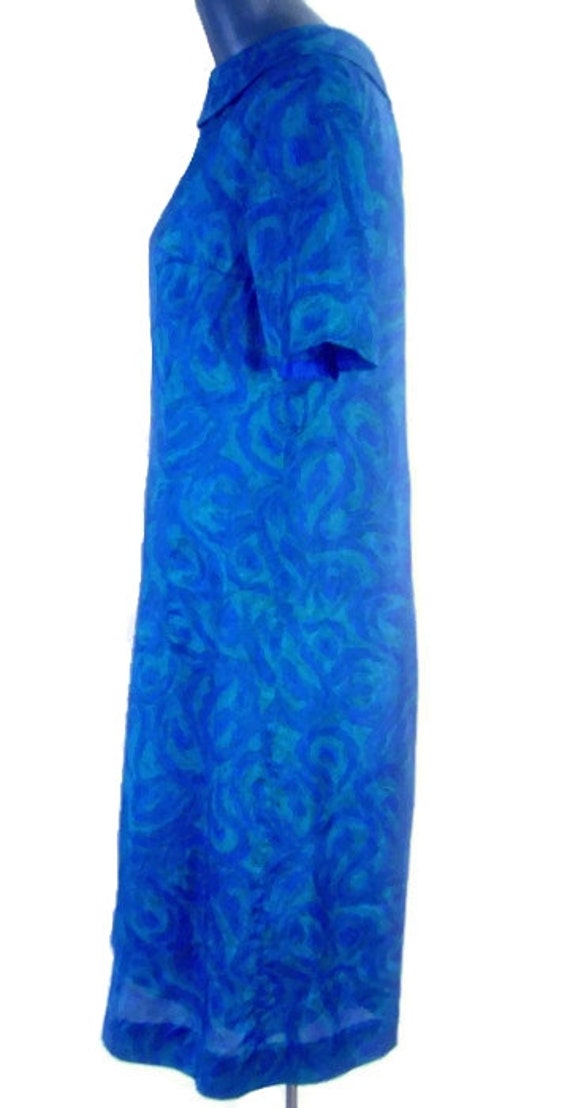 1960s Bust 39 Blue Paisley Dress Shift Handmade OOAK … - Gem