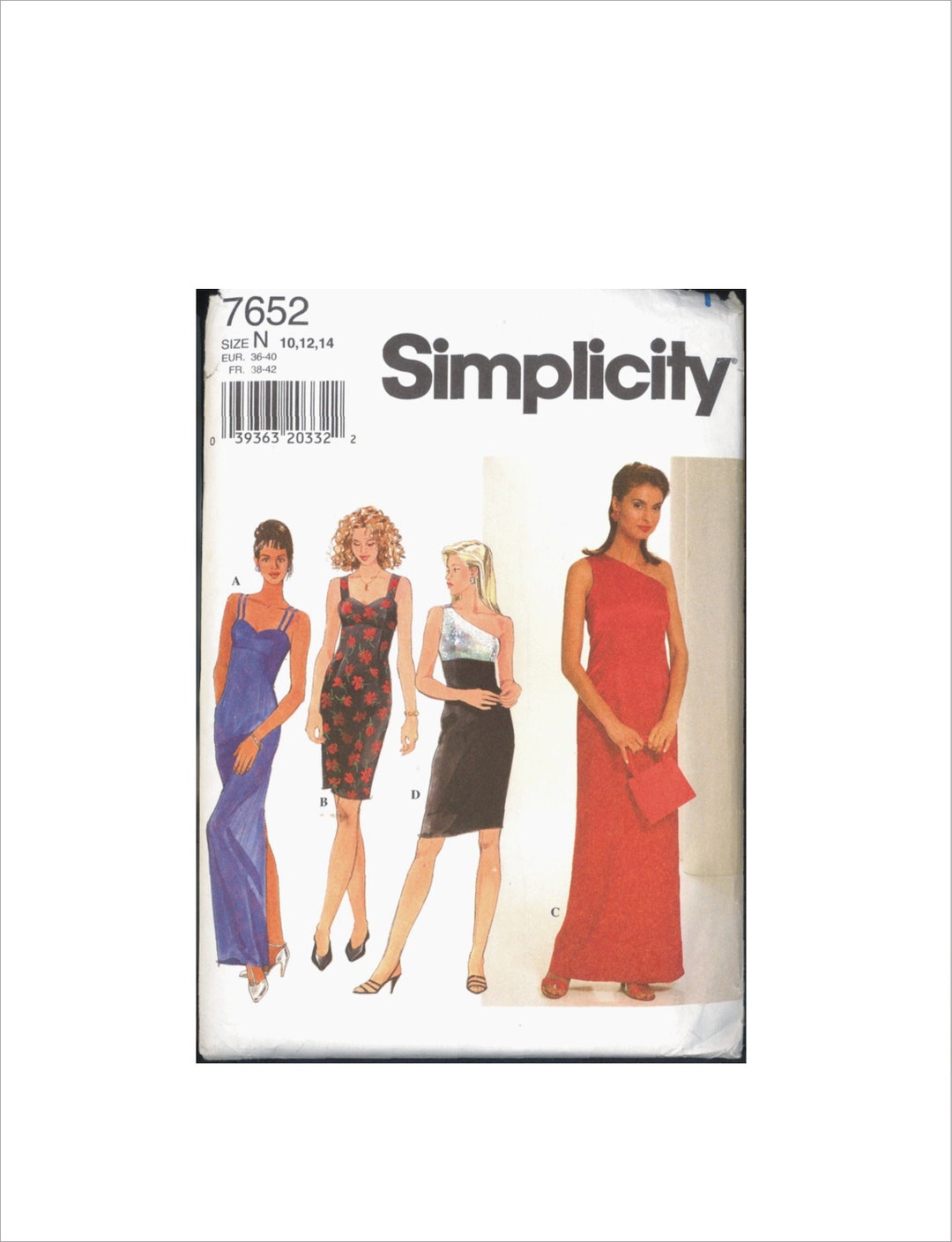 Unc 1990s Size 10 12 14 Fitted One Shoulder Dress Simplicity 7652 ...