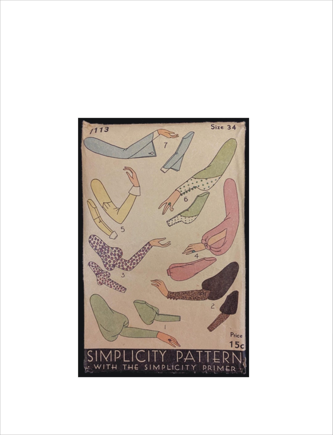 1930s Size Bust 34 Set of 7 Sleeves Simplicity 7113 Vintage Sewing ...
