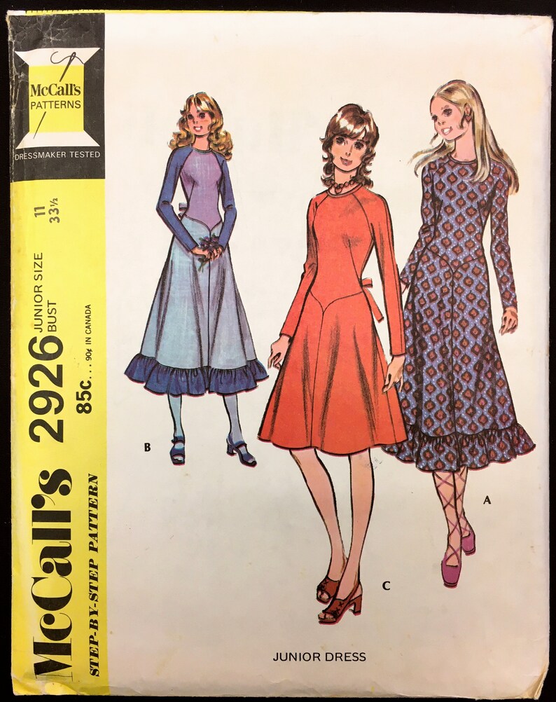 Uncut 1970s Size 11 Bust 33 1/2 Juniors Long Waisted Dress - Etsy