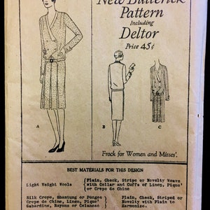 Uncut 1920s Bust 42 Double Breasted Dress Butterick 2707 Vintage Sewing ...