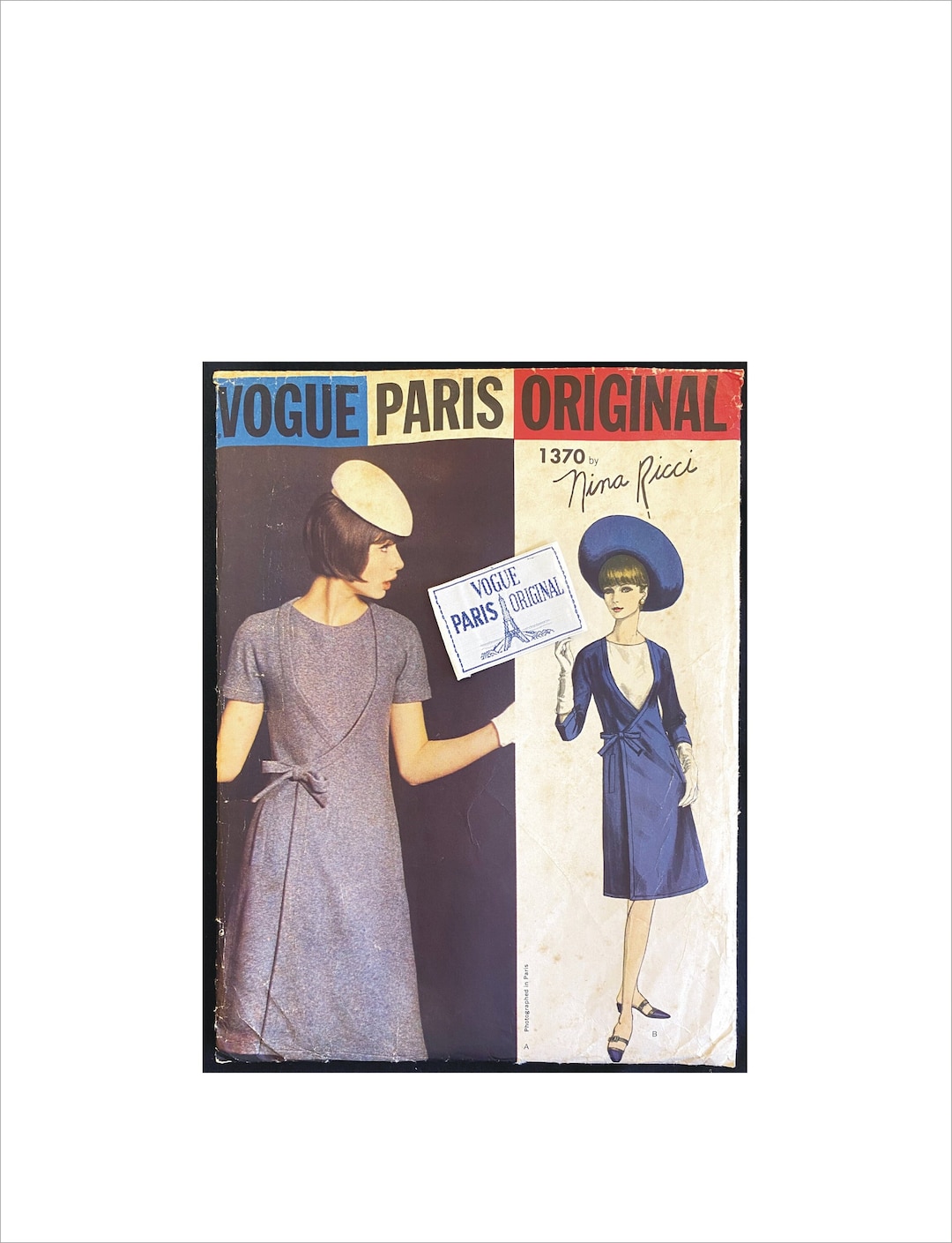 Uncut 1960s Size 14 Bust 34 Nina Ricci Wrap Dress Dickey LABEL Vogue ...