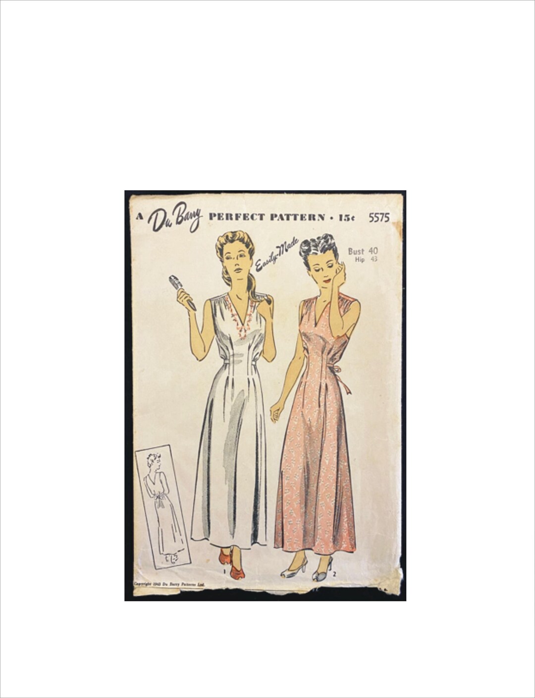 1940s Bust 40 Easy Ladies Nightgown Embroidery Transfer Du Barry 5575 ...