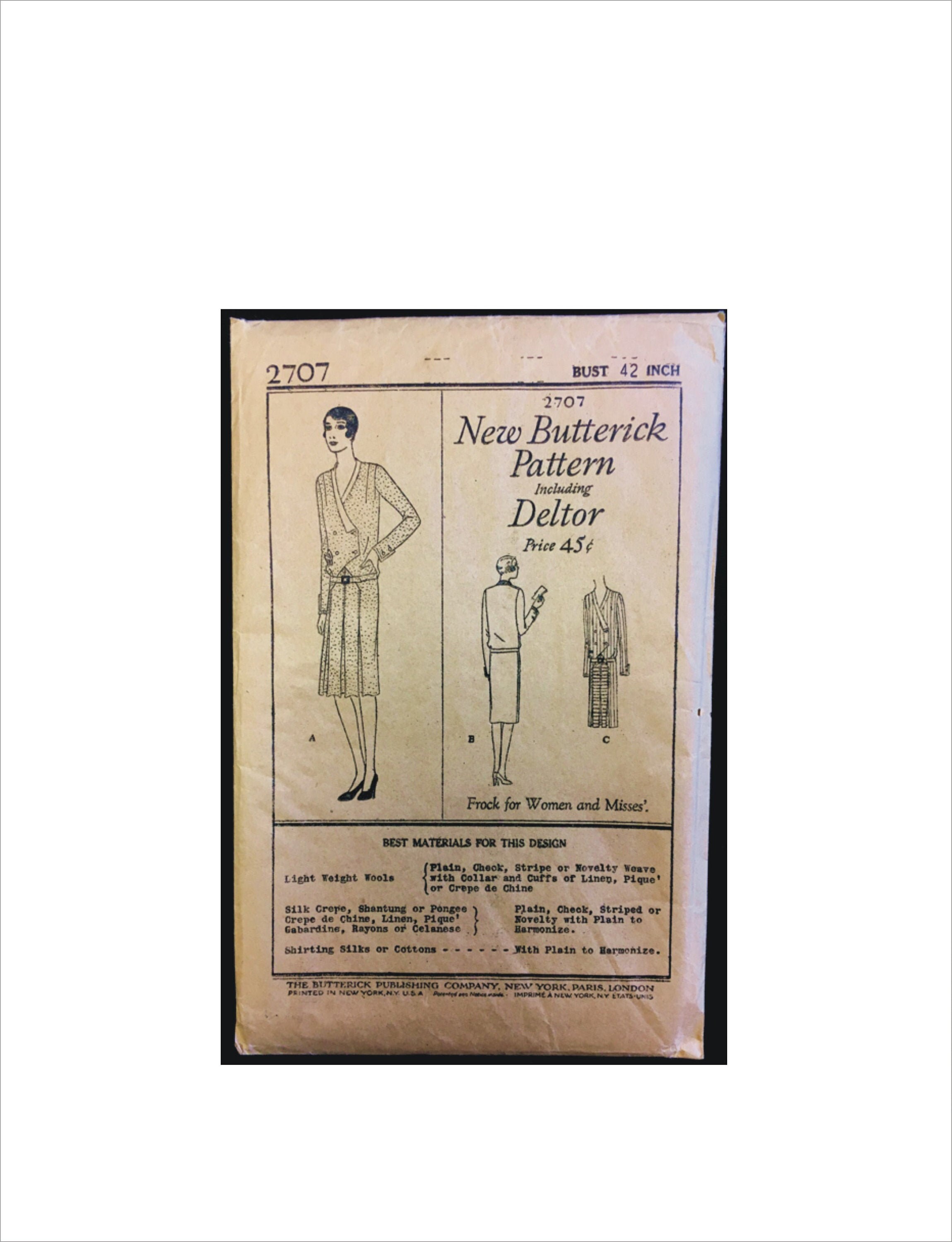 Uncut 1920s Bust 42 Double Breasted Dress Butterick 2707 Vintage Sewing ...