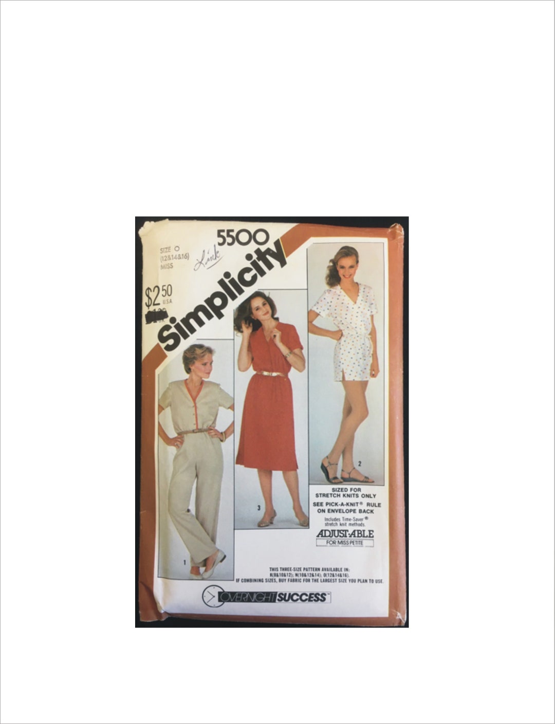 Uncut 80s Size 12 16 Overnight Success Stretch Knit Jumpsuit Romper Dress Simplicity 5500 ...