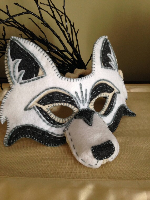 White Wolf Mask Handmade Felt Embroidered Detailshalloween - Etsy