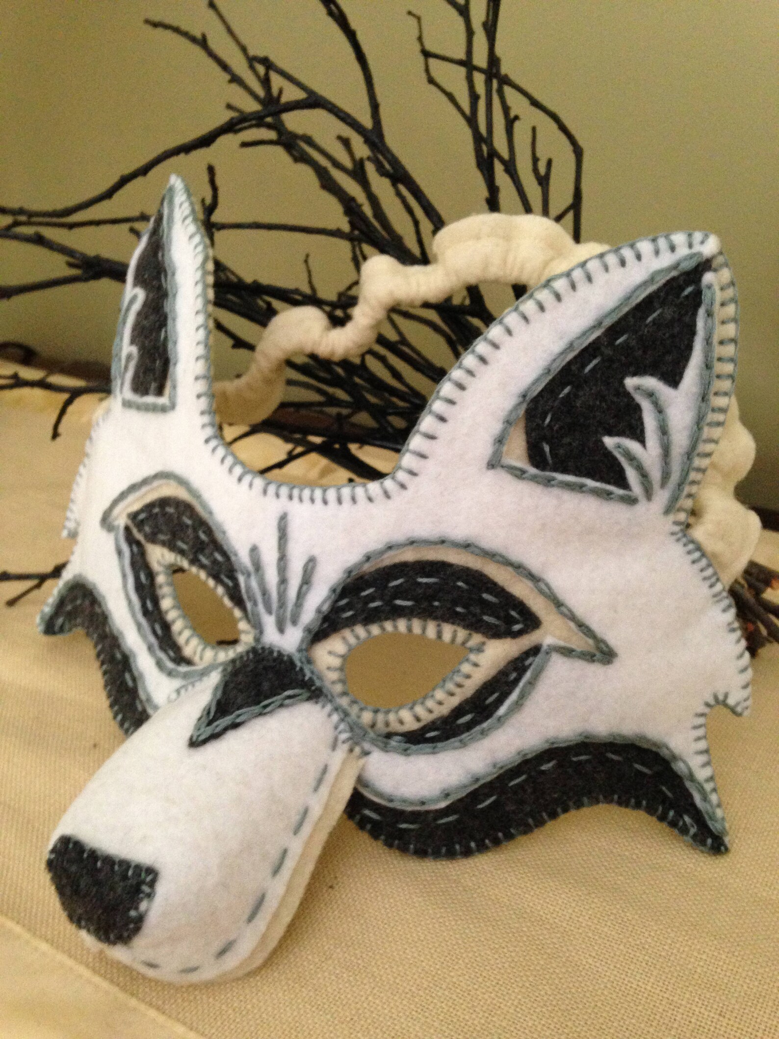White Wolf Mask Handmade Felt Embroidered Details--halloween Children ...