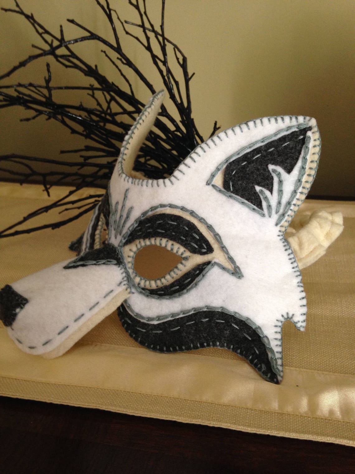 White Wolf Mask Handmade Felt Embroidered Details--halloween Children ...