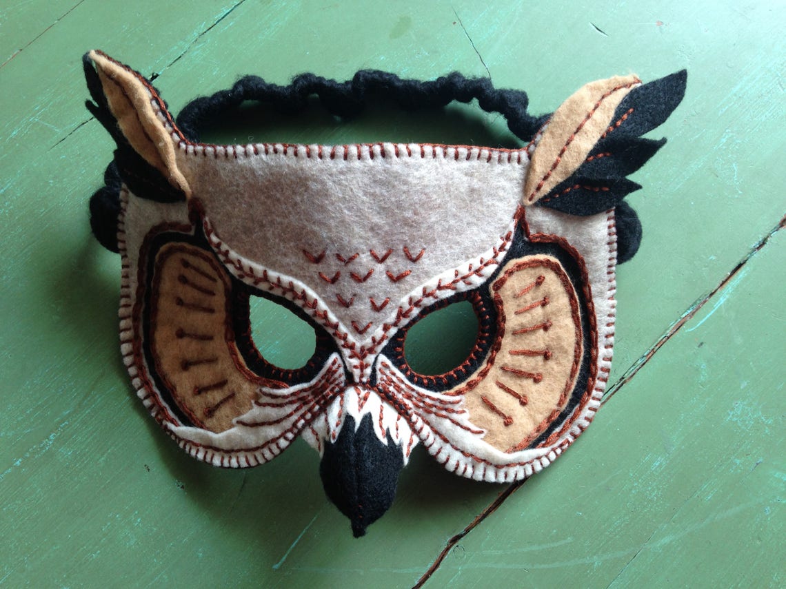 Owl Mask Handmade Felt Embroidered Detailschildren | Etsy