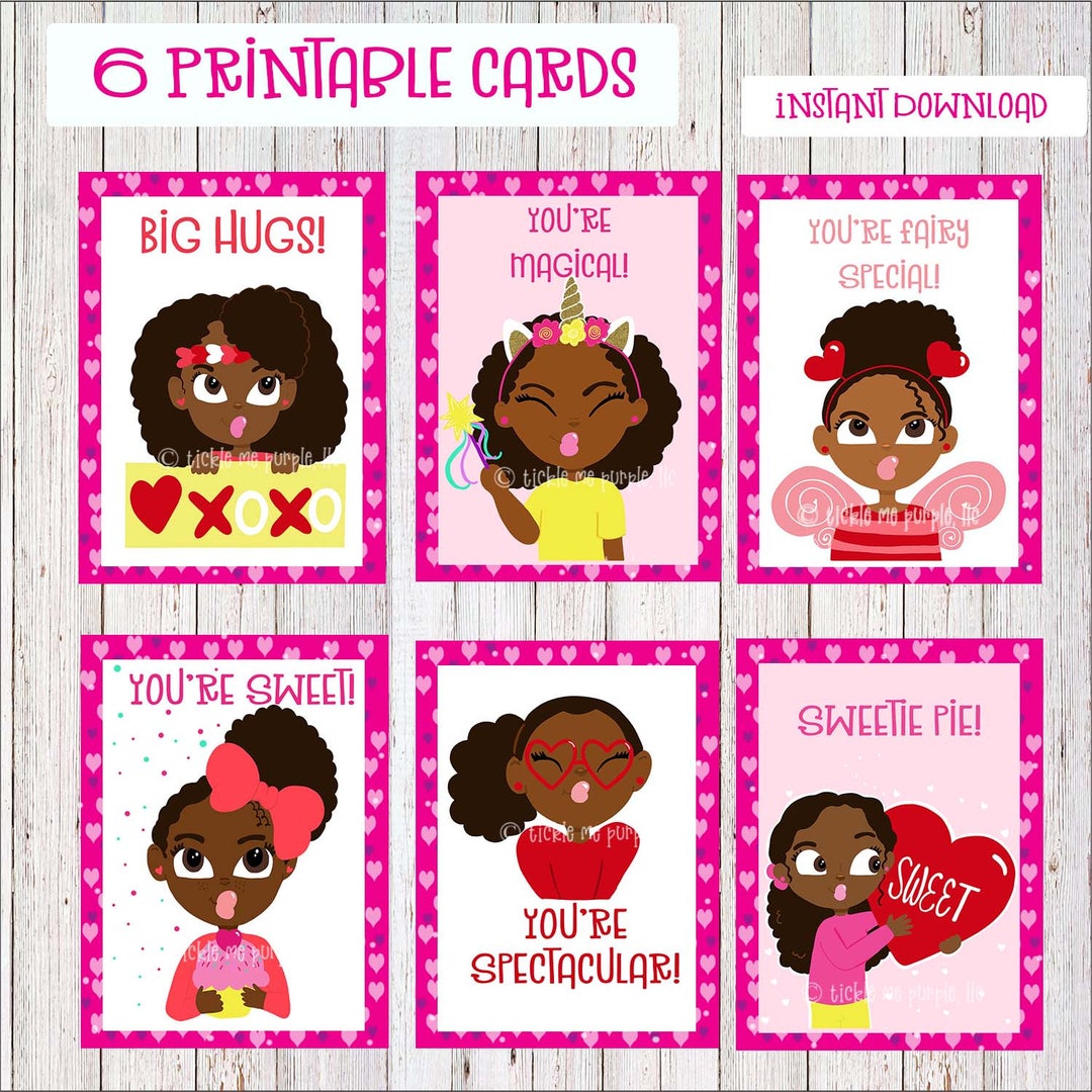 African American Valentine's Kids Cards Printable Valentine's Day Card ...