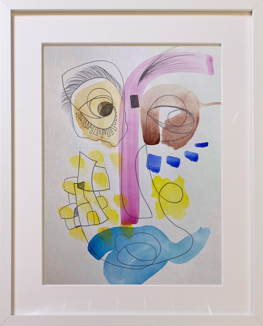 Modernist Emoji (whoa) - Mixed Media, Watercolor, Original Art, Fine ...