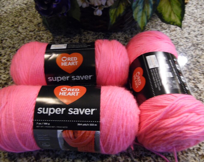 Red Heart Super Saver - Pretty in Pink - 3 Skeins - 7 Oz. Each - Etsy