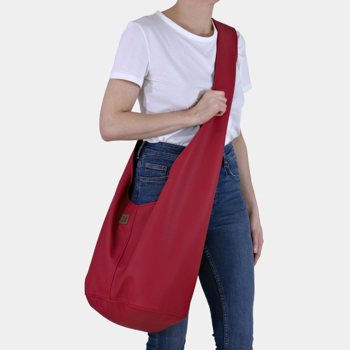 Red Faux Leather Hobo Handbag, Roomy & Comfortable Bag. Thank You Gift ...