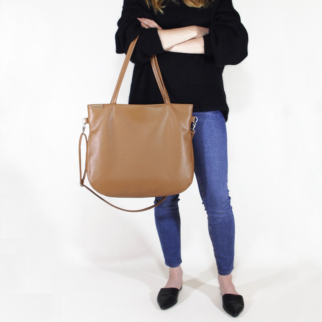Vegan Leather Tote Bag With Zipper | Vegan Gift | Casual Handbag ...