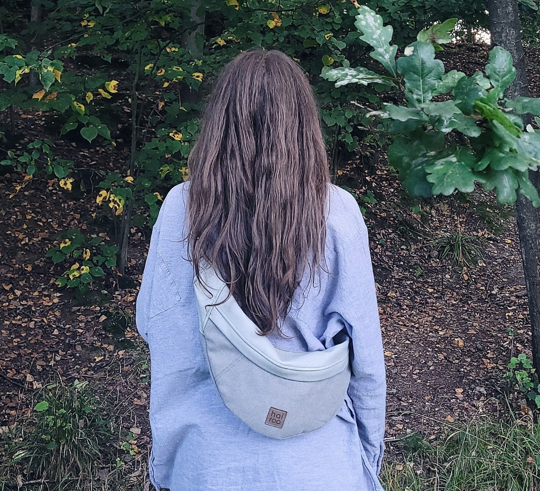 Light Grey Canvas Fanny Pack: Vegan Leather Sling Bag - Etsy