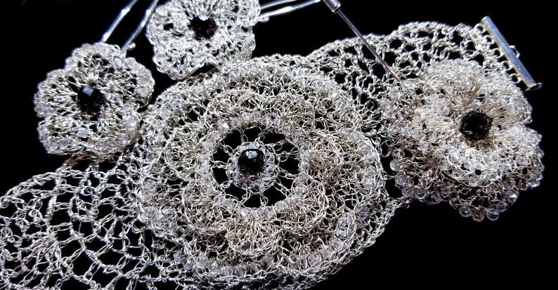 Silver Filled Wire Crochet Flower Wide Cuff Bracelet - Etsy