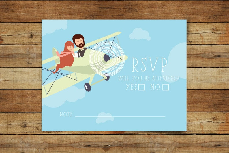 Flying Wedding Invitation Suite /// Illustrated Couples | Etsy