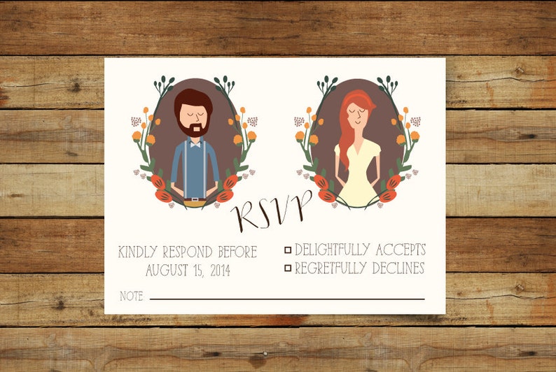 Printable Wedding Invites Illustrated Couples Portrait Autumn Wedding ...