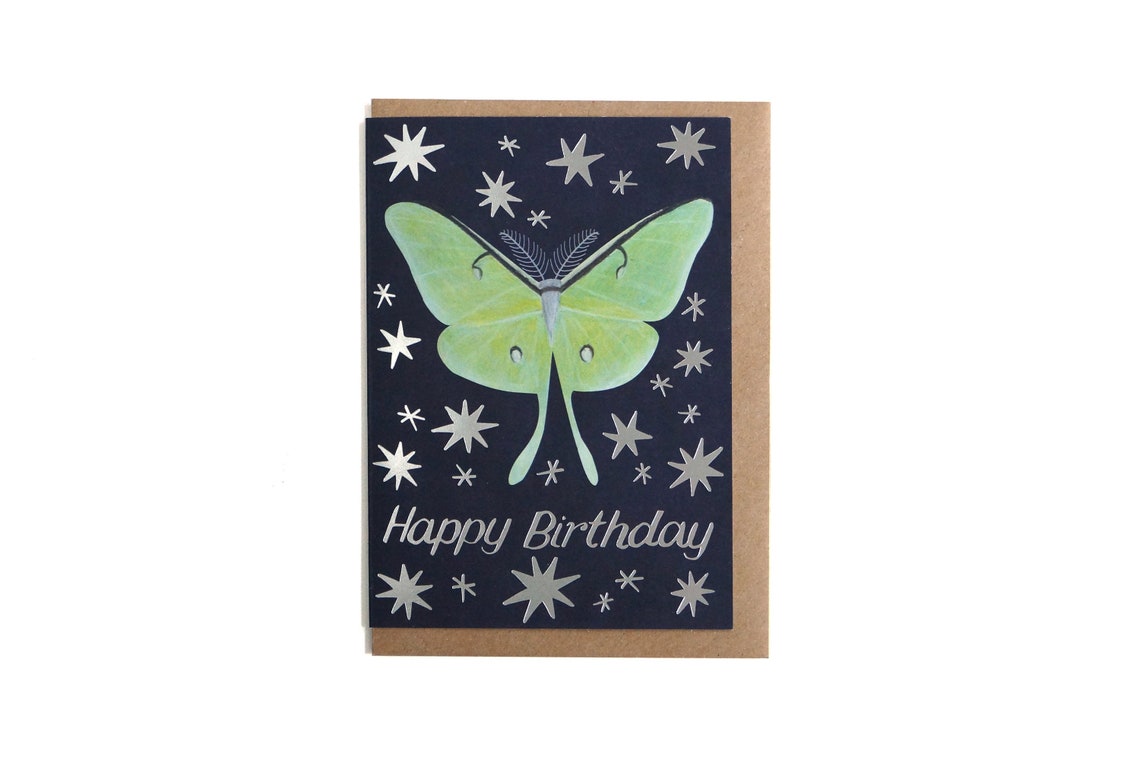 Happy Birthday Luna Moth Greeting Card Recycled Paper With - Etsy