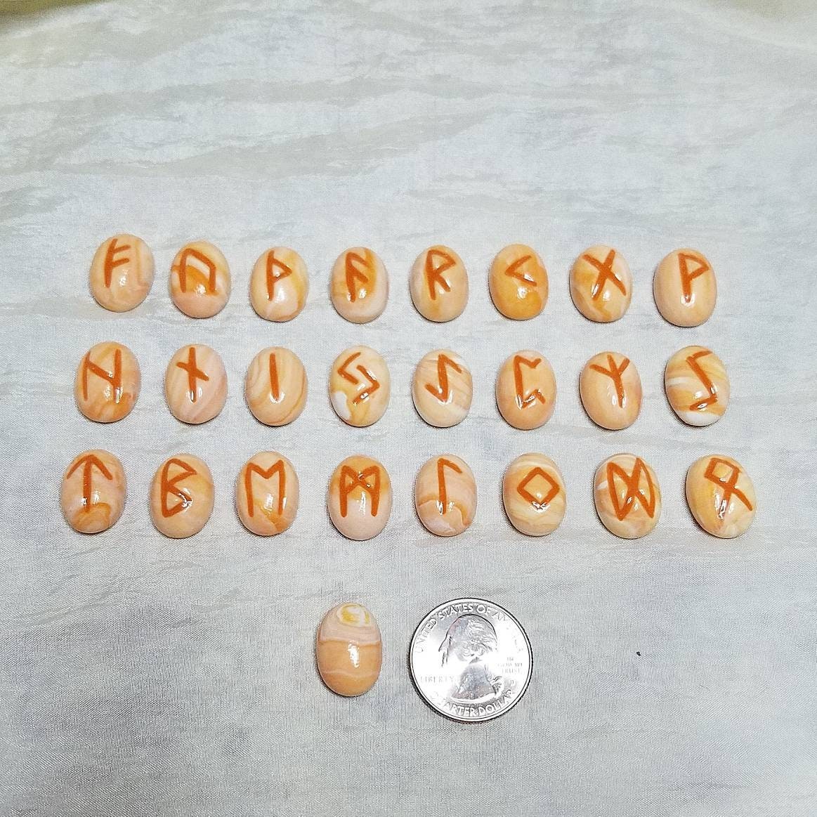 Polymer Clay Runestones Orange White Cream Swirl Runes Divination ...