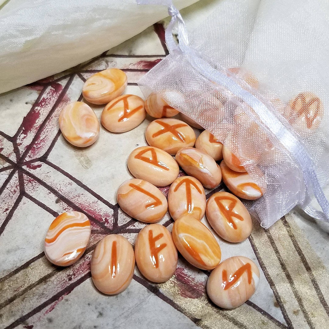 Polymer Clay Runestones Orange White Cream Swirl Runes Divination ...