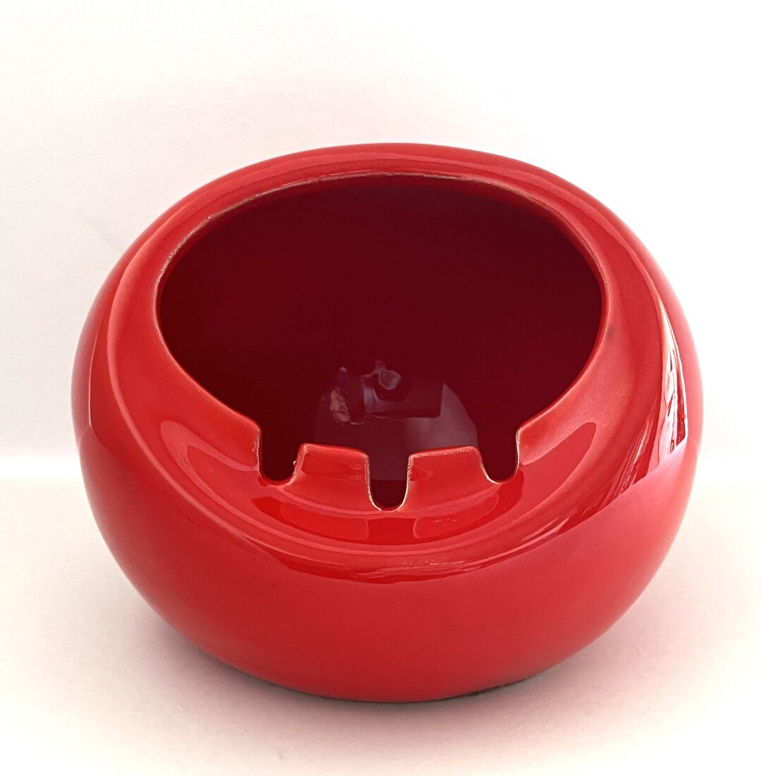 Vintage Mid Century Modern Red Ceramic Orb Ashtray MCM Red Sphere Ball ...