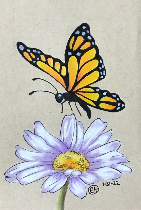 Hand Drawn Monarch Butterfly Art - Etsy