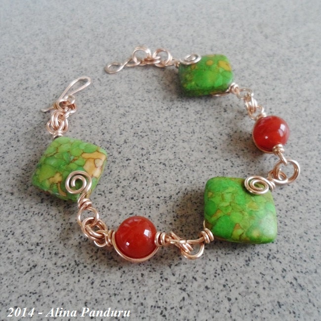 Green Turquoise Gemstone Bracelet, Beaded Turquoise Bracelet, Handmade ...