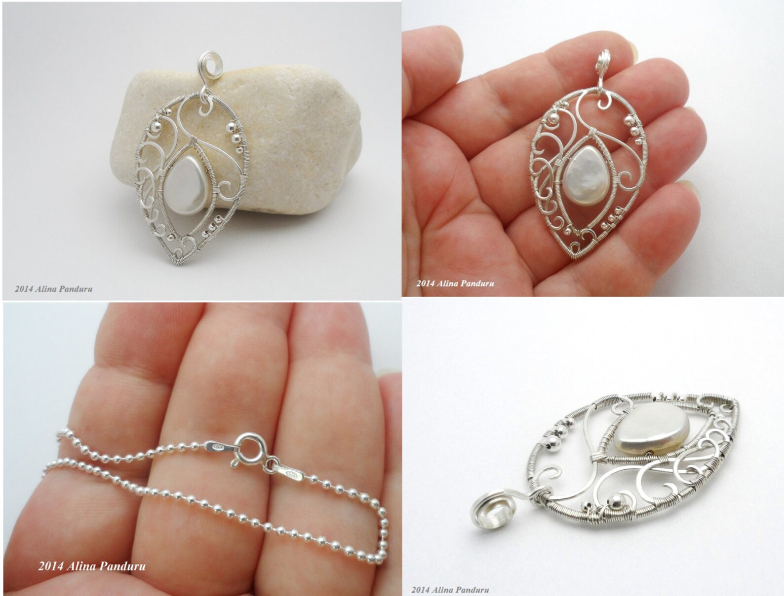 Pearl Necklace Sterling Silver Pendant Handmade Wire Wrapped - Etsy