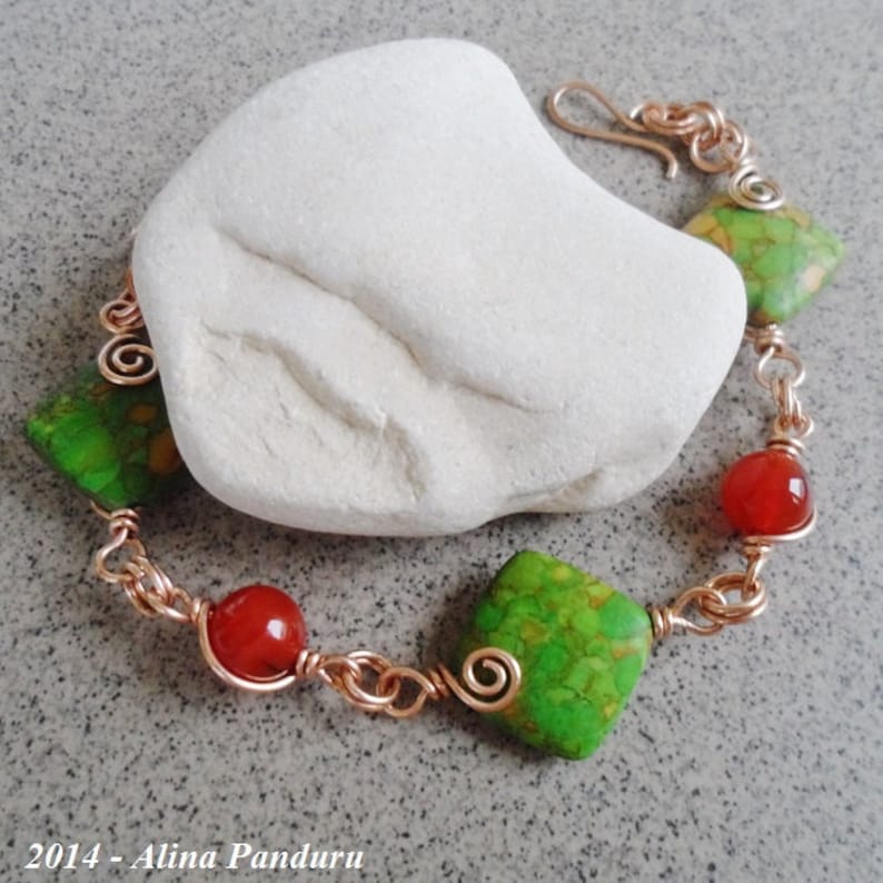 Green Turquoise Gemstone Bracelet, Beaded Turquoise Bracelet, Handmade ...