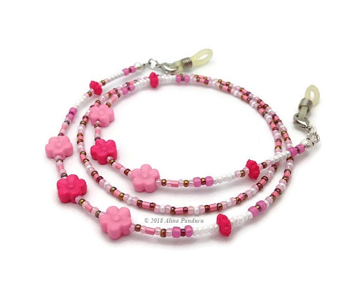 Hot Pink Flower Glasses Chain for Kids, Eye Glass Chain Necklace ...