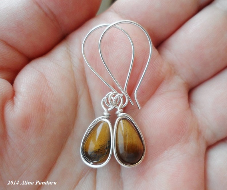 Tigers Eye & Sterling Silver Earrings Brown Yellow Gemstone - Etsy