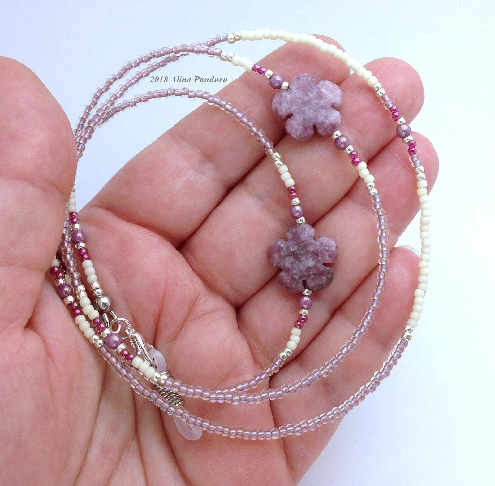 Lepidolite Flower Eyeglass Chain Eye Glass Chain Eyeglass - Etsy
