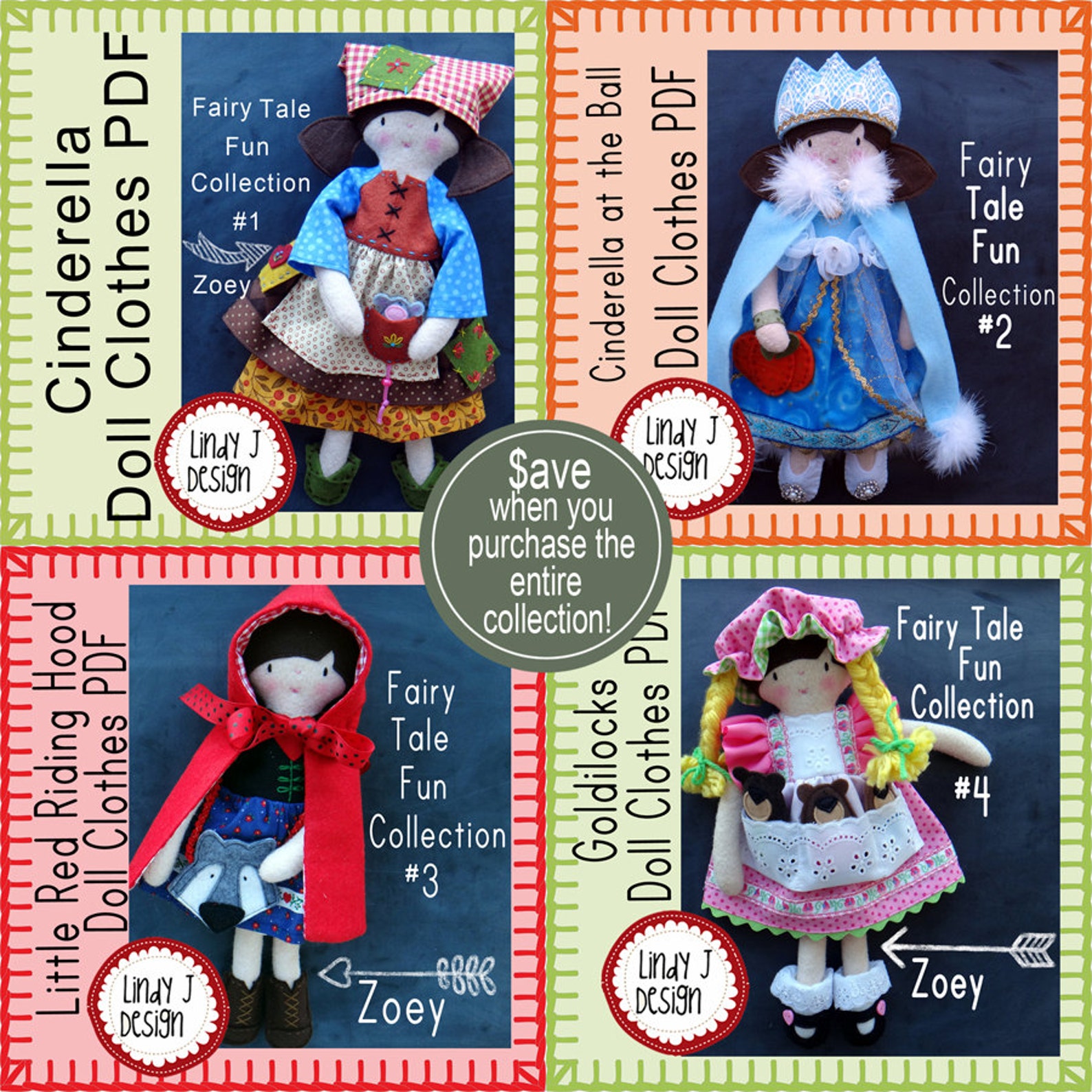 Doll Clothes BUNDLE Fairy Tale Collection for 12” Felt Zoey Doll With 4 ...