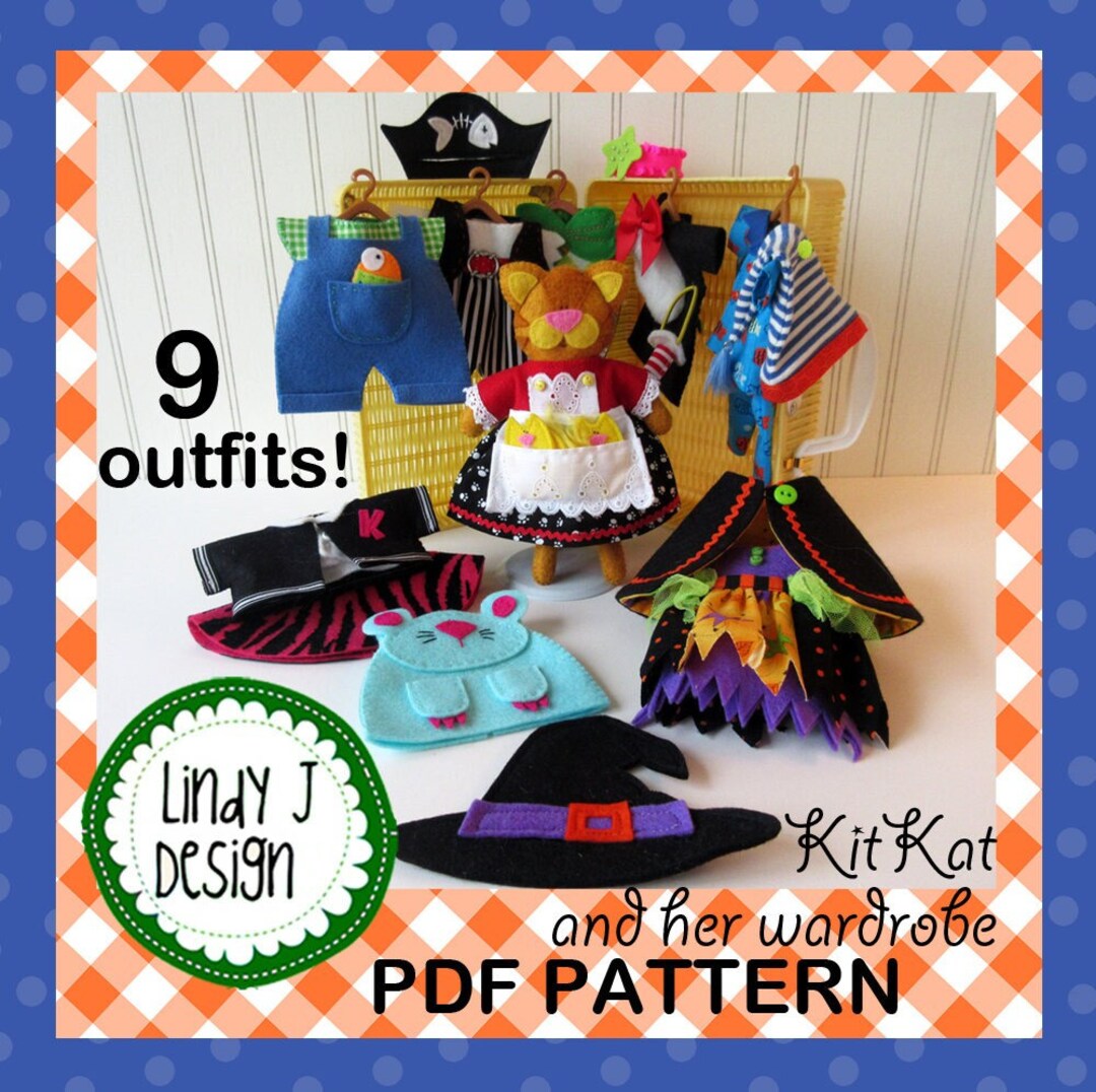 Cat Dress-up Pattern Felt KITTY Doll WARDROBE PDF Pattern Felt Cat Doll ...