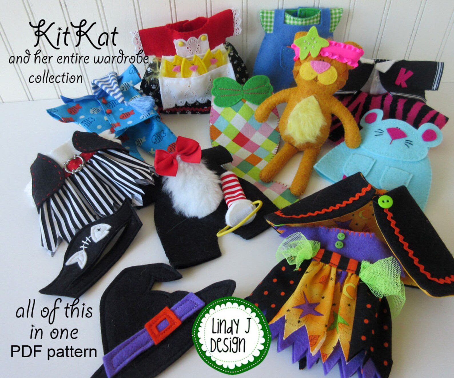 Cat Dress-up Pattern Felt KITTY Doll WARDROBE PDF Pattern Felt Cat Doll ...