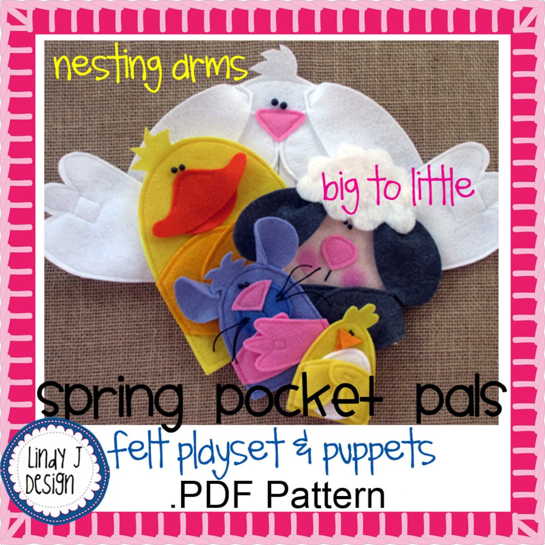 SPRING Felt Pocket Pals PUPPET Nesting Play Set PDF Pattern Soft Easter ...
