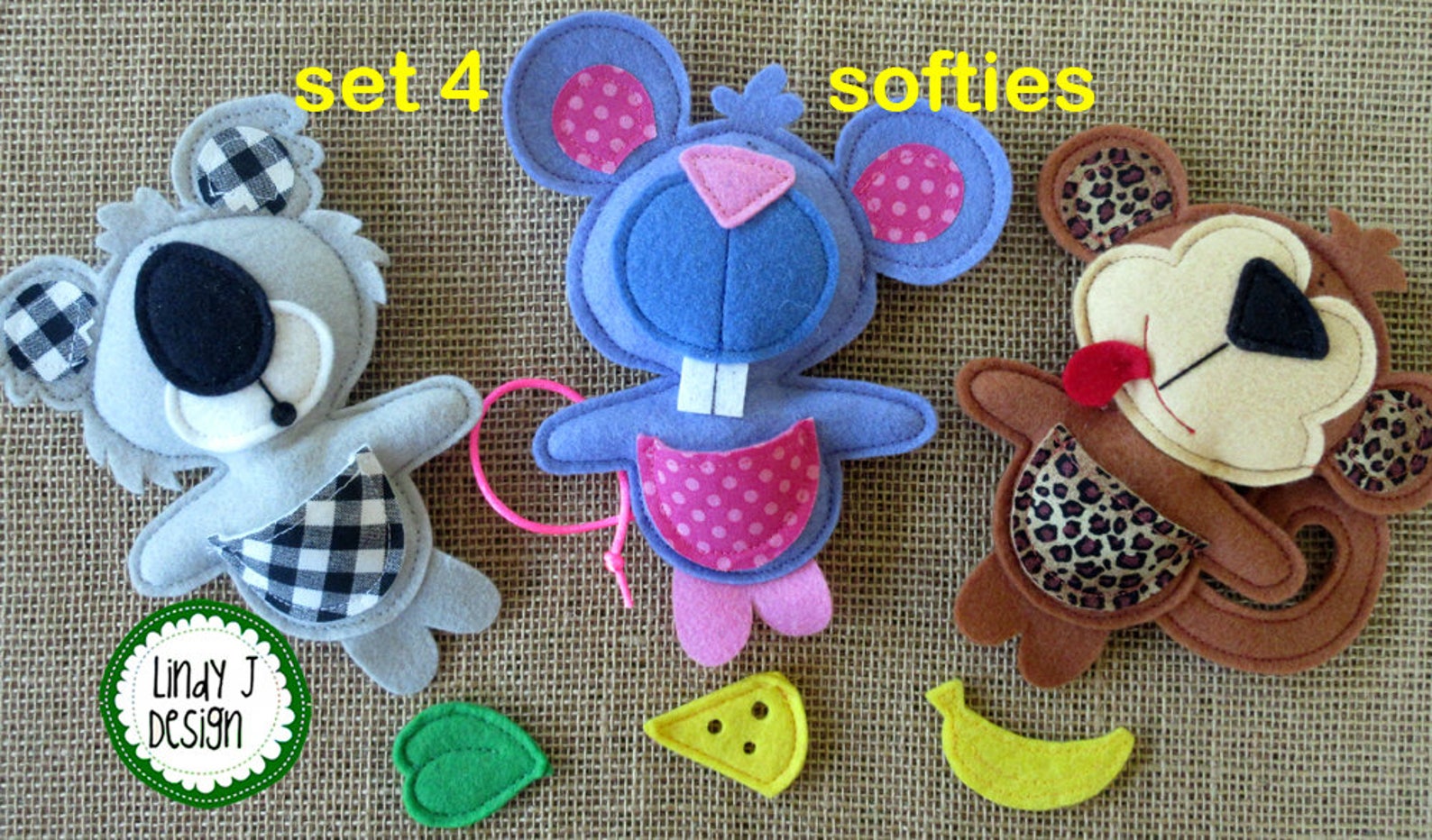 Pocket Babies Set 4 FELT SOFTIE PDF Pattern Animals and Cottages ...