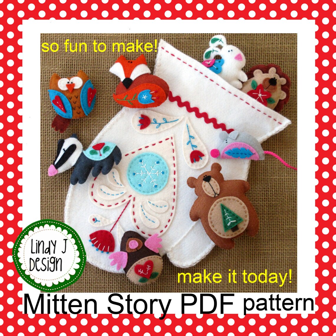 MITTEN Felt ANIMALS Sewing PDF Pattern Felt Playset Holiday | Etsy