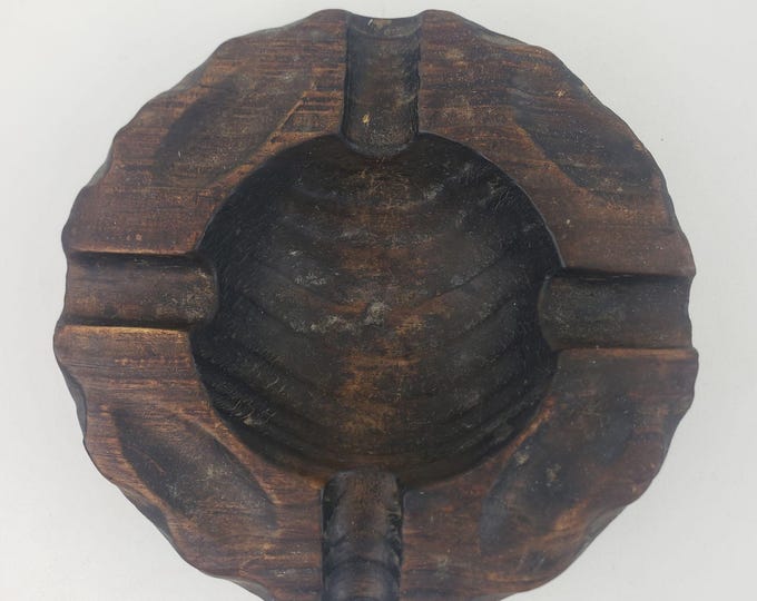 Vintage Lobeco Spain Round Wood Ashtray - Hand Carved Wooden Art Bowl ...