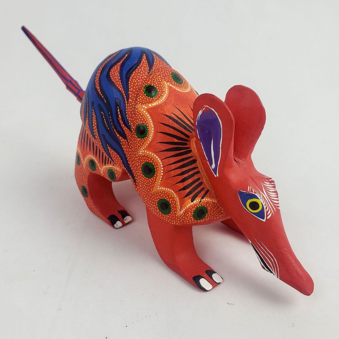 Oaxacan Alebrije Red Mouse Hand Carved & Hand Painted Rat Mexican Folk ...