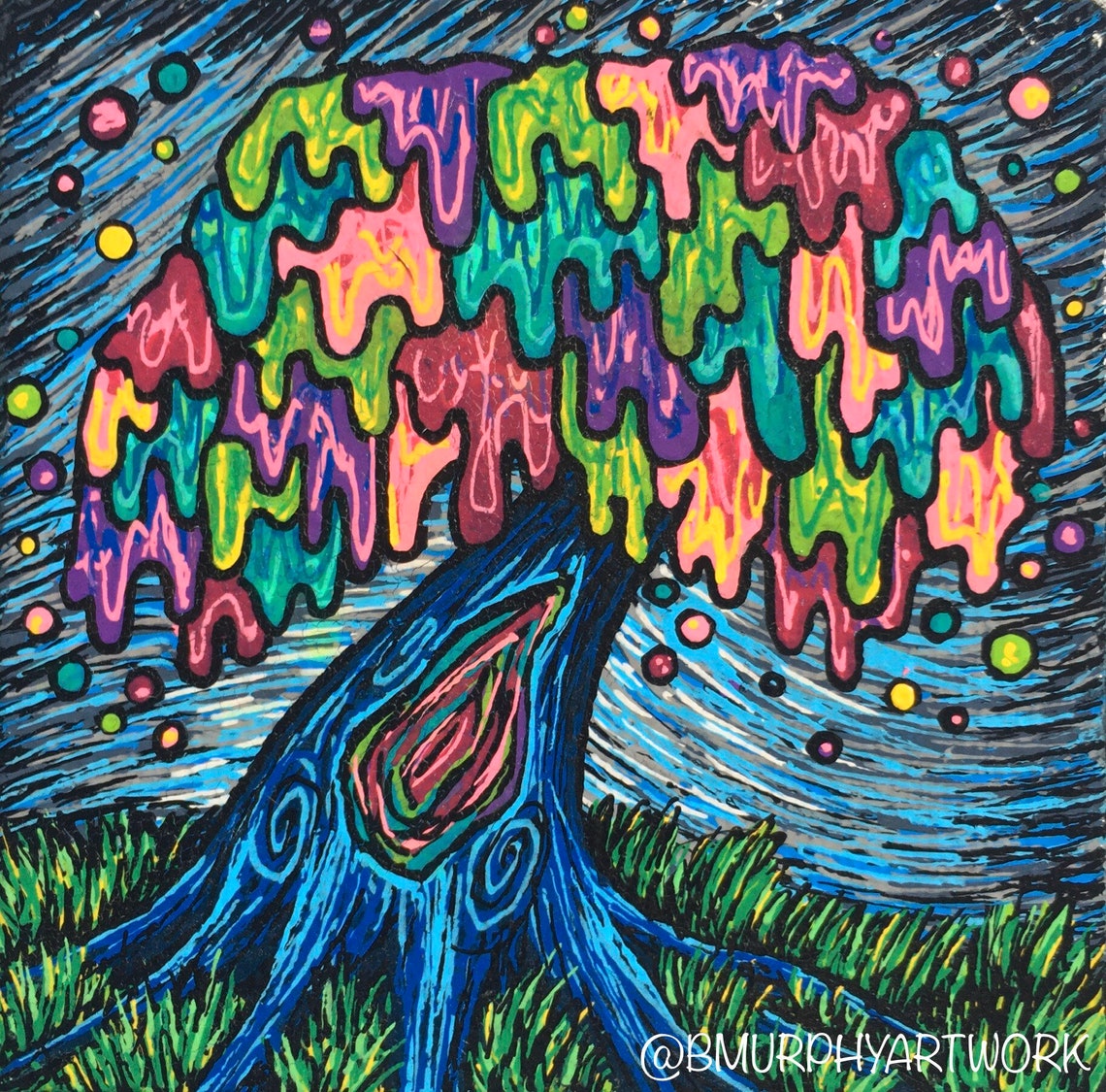 Trippy Drippy Tree Mini Canvas Painting | Etsy