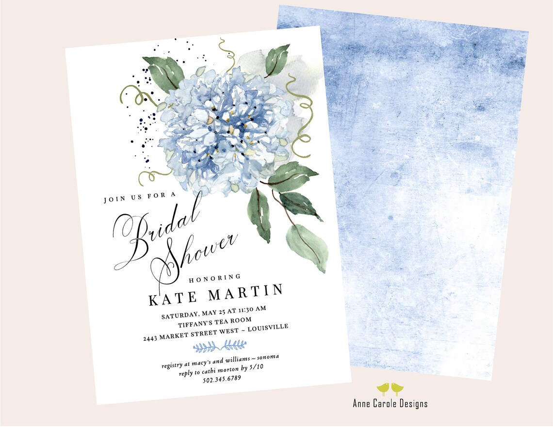 Hydrangea Bridal Shower Invitation Wedding Shower Blue Etsy