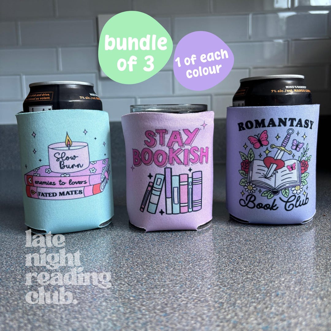 Bookish Coozie [3 PACK] || Cute Can Coolers, Book Club, Double-sided ...