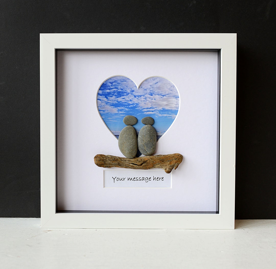 Framed Pebble Art Stone People Pebble Couple Pebble Lovers Heart Frame ...