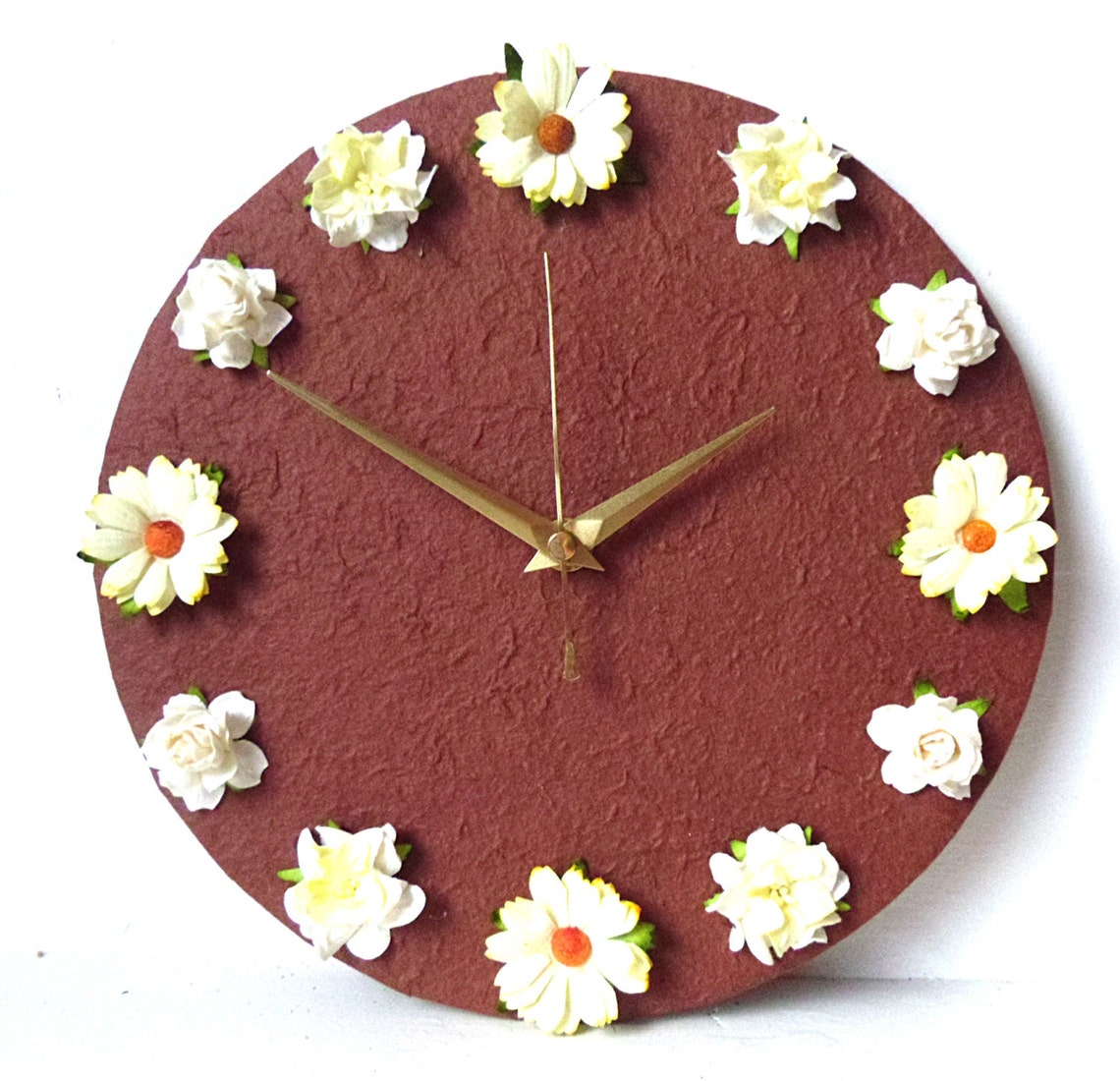 Flowers Wall Clock Mulberry Paper Flowers Decoupage Clock - Etsy