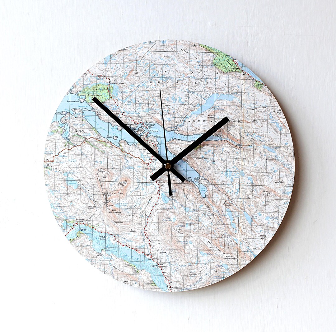 Recycled Map Wall Clock Assynt Map Clock Scottish Highlands Quinag ...