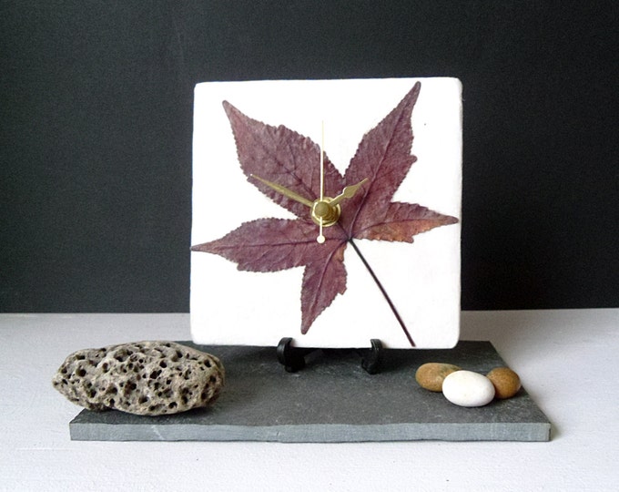 Unique Real Leaf Desk Clock Small Wall Clock Decoupage - Etsy